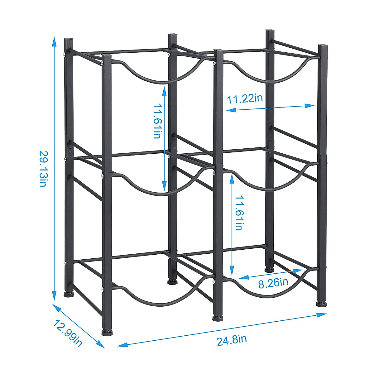 Nandae Water Cooler Jug Rack, 3-Tier Heavy Duty Water Bottle Holder Storage Rack 5 Gallon Water Jug Holder for 6 Bottle, Black