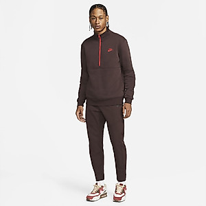 Nike Men Sportswear Club Brushed-Back 1/2-Zip Pullover (2X-Large, Brown Basalt/University Red/University Red)