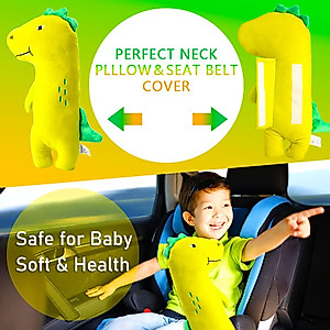 Barelove Seat Belt Cover Pillow for Kids, Car Seatbelt Cushion Shoulder Neck Support Protector Pad, Soft Stuffed Plush Travel Vehicle Safety Belts Strap Pillow for Boys and Girls Headrest (Dinosaur)