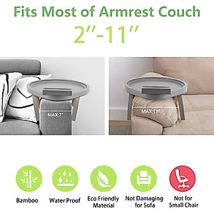 SINWANT Couch Arm Table, Bamboo Round Sofa Clip Tray Table with 360° Rotating Phone Holder,Sofa Arm Tray for Arm Chair Table, Folding Snack Eating Drink Tables
