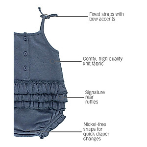 RuffleButts® Baby/Toddler Girls Faux Denim Pom Pom Bubble Romper - 3-6m