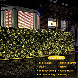 Christmas Net Lights Solar Powered, 100 LED 5Ft x 5Ft Bush Net Light Outdoor Mesh Lights Auto On/Off 8 Modes for Tree Fence Wall Roof Backyard Bush Decor (Warm White)