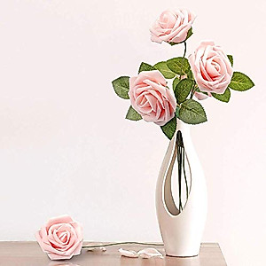 Mocoosy 50pcs Artificial Rose Flowers, Pink Roses Blush Real Touch Foam Fake Rose Bulk with Stem for Wedding Bouquets Centerpieces Wedding Shower Party Home DIY Decoration