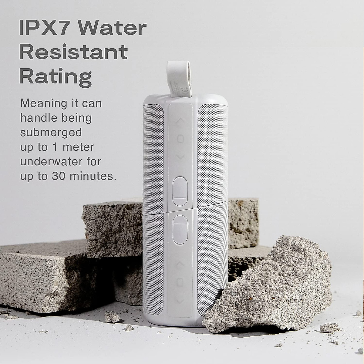 KOVE Commuter 2 Portable Speaker - Concrete Bluetooth Speakers, Wireless with HD Louder Volume, Deep Bass Subwoofer, Microphone, IPX7 Water Resistant - Perfect Boom Box for Home, Outdoor or Travel