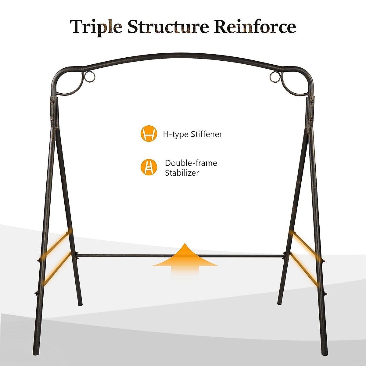 VINGLI Upgraded Metal Porch Swing Stand with Antique Bronze Finish, Heavy Duty 660 LBS Weight Capacity Steel Swing Frame with Extra Side Bars, Powder Coated Hanging Swing Frame Set for Outdoors