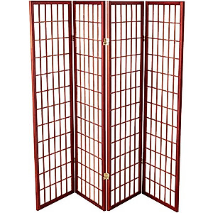 Oriental Furniture 5 ft. Tall Window Pane Shoji Screen - Rosewood - 4 Panels