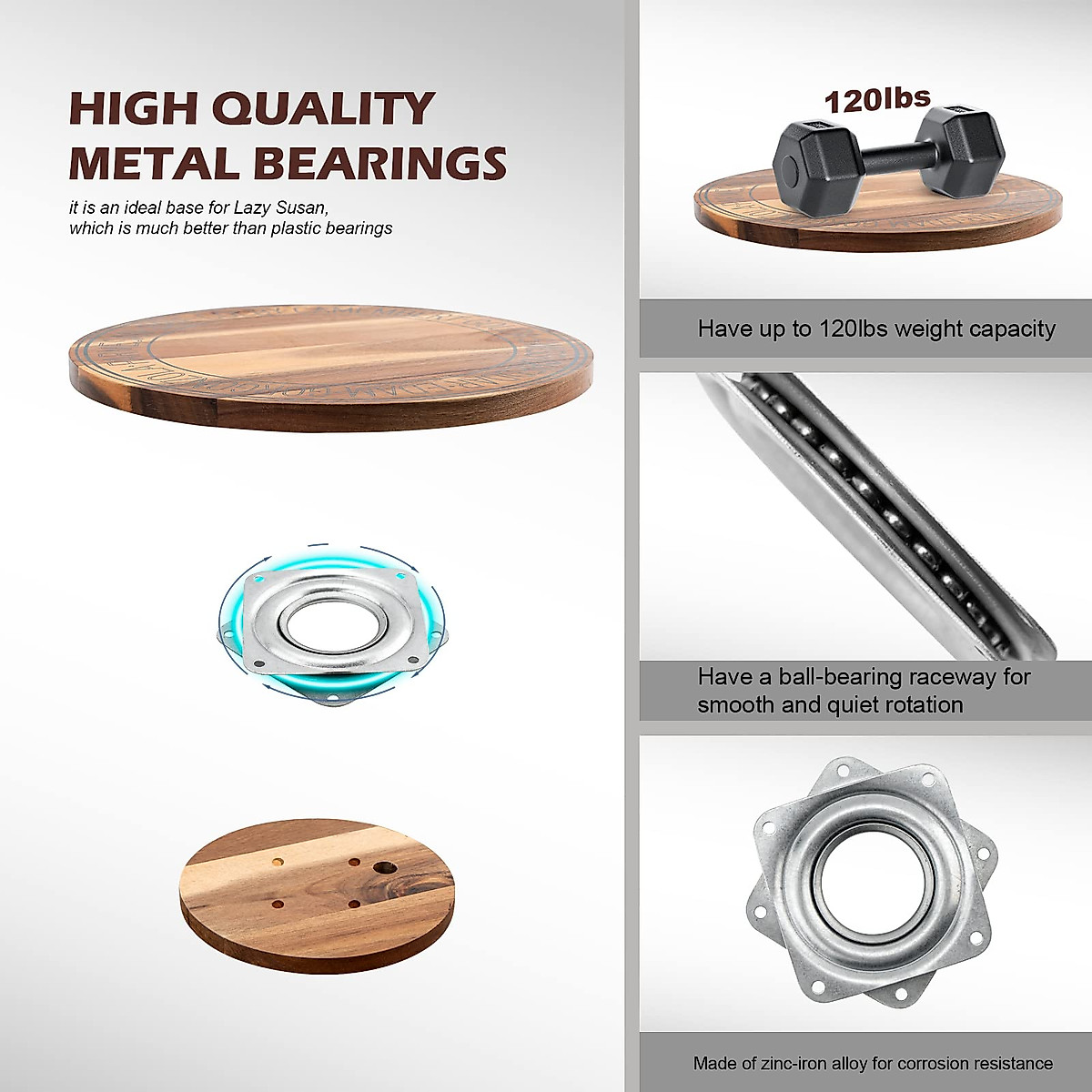 15" Acacia Wood Lazy Susan Organizer for Table - Wooden Lazy Susan Organizer for Cabinet - Kitchen Turntable Storage Food Bins Container for Pantry, Countertop Spice Rack