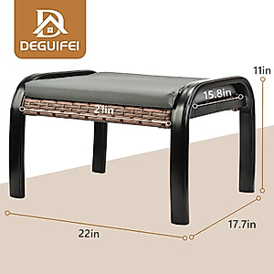 Deguifei Patio Footstool Ottoman Outdoor Foot Rest with Aluminum Frame Rattan Furniture Foot Stools Seat with Soft Cushion for Garden Yark 1 Set Brown