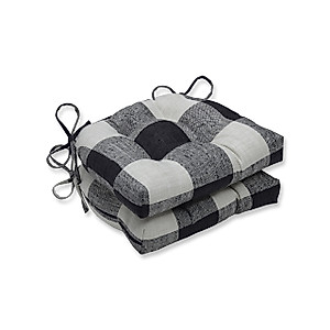 Pillow Perfect Indoor Check Please Thunder Chair Pads, 15.5-inch length X 16-inch width X 4-inch depth, Black 2 Count