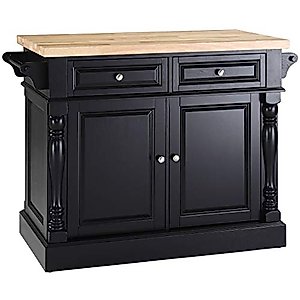 Crosley Furniture Oxford Natural Wood Top Kitchen Island, Black