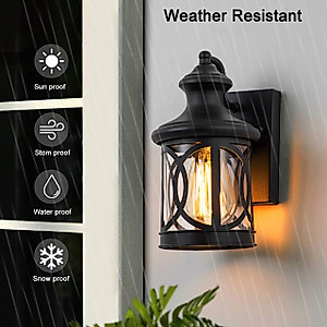 Laplusbelle 2-Pack Outdoor Wall Lights, Porch Lights, Waterproof Outdoor Wall Sconce, Exterior Light Fixture Matte Black with Clear Glass Shade for Garage Patio Front Door Balcony