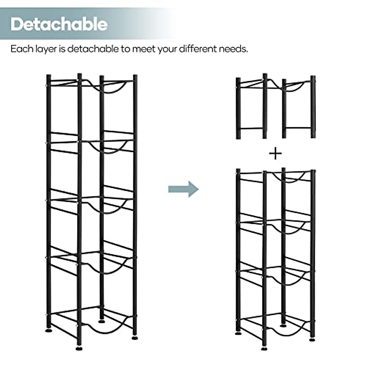 MOOACE 5-Tier Water Jug Rack, 5 Gallon Detachable Water Bottle Holder Organizer Storage Rack, Black