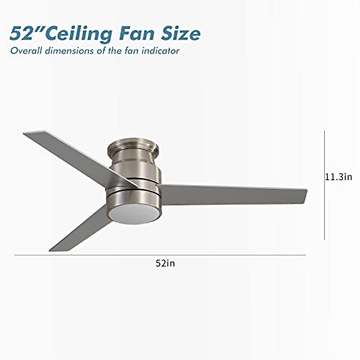 warmiplanet Flush Mount Ceiling Fan with Lights Remote Control, 52-Inch, Brushed Nickel(3-Blades)