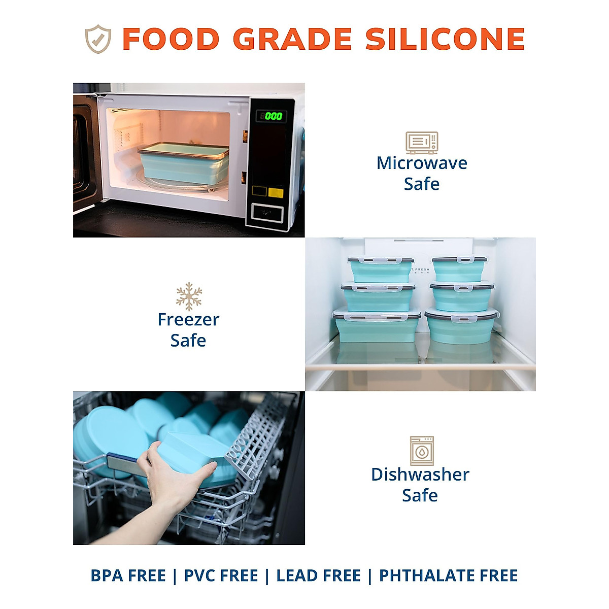 Lunememo 8 Pack Collapsible Silicone Food Storage Containers with Lids, Freezer & Dishwasher Safe, Foldable Lunch Box for Camper, Leftovers, Snacks, Meals