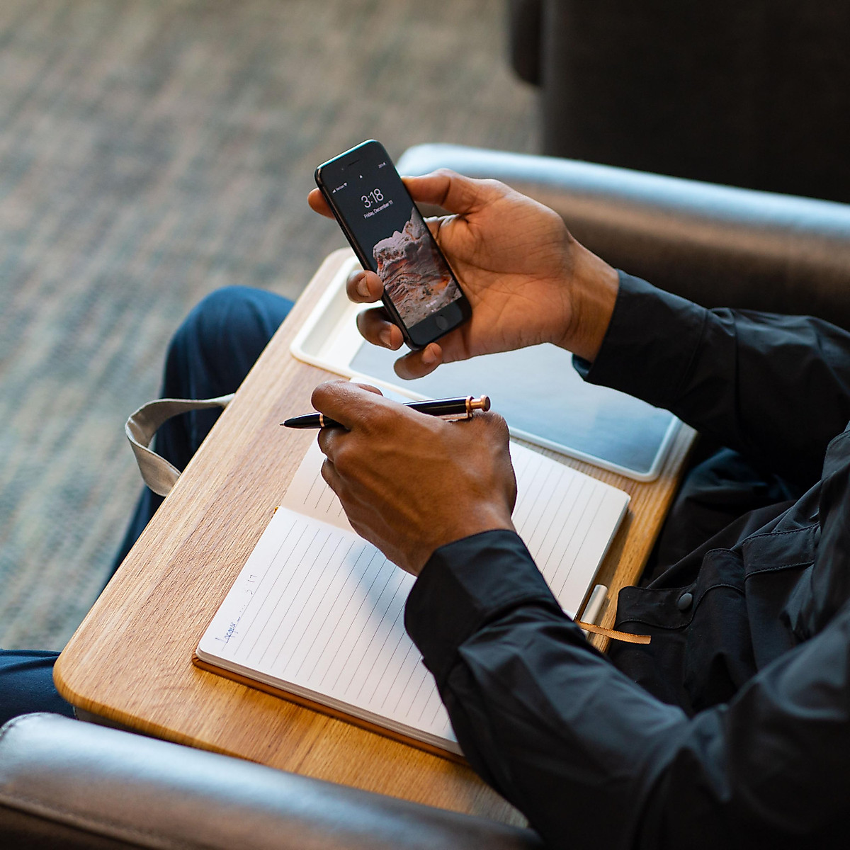 LapGear Home Office Lap Desk with Device Ledge, Mouse Pad, and Phone Holder - Oak Woodgrain - Fits up to 15.6 Inch Laptops - Style No. 91589
