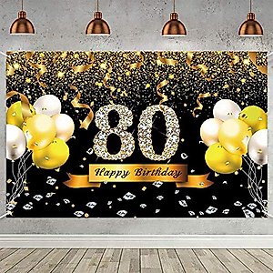 Trgowaul 80th Birthday Party Decoration, Extra Large Black Gold Sign Poster 80th Birthday Party Supplies, 80th Anniversary Backdrop Banner Photo Booth Backdrop Background Banner, 70.8 x 43.3 Inch