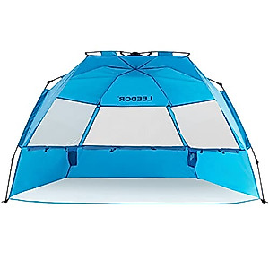 Leedor Beach Tent Sun Shelter Instant Beach Umbrella Easy Cabana with UPF 50+ UV Portable Windproof Pop Up Shade for 3 to 4 Person for Family Patent Pending