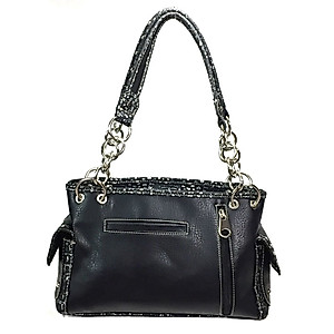 Zzfab Cross Embroidered Western Handbag Rhinestone Purse Black