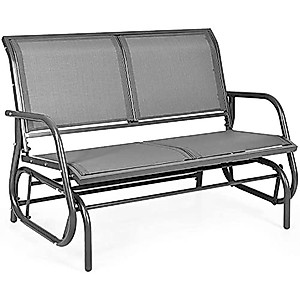 LUARANE Swing Glider Chair, Heavy-Duty Steel Frame 2-Person Outdoor Swing Bench, Sliding Rocker Double Seat Suitable for Backyard, Garden, Poolside, Lawn (Grey)