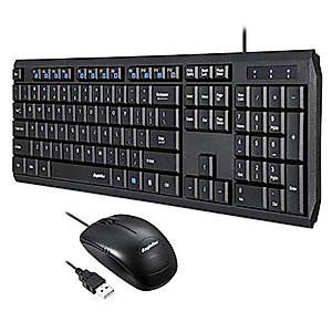 Eagletec KM120 Wired Keyboard and Mouse Combo Slim, Flat & Quiet, Ergonomic Full Size 104 Keys Keyboard & Small Portable Mouse for Windows PC (Black Wired Keyboard & Mouse Set)