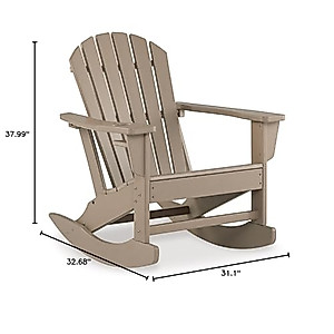 Signature Design by Ashley Sundown Treasure Cottage Weather Resistant Outdoor Rocking Chair with 1 Cup Holder, Light Brown