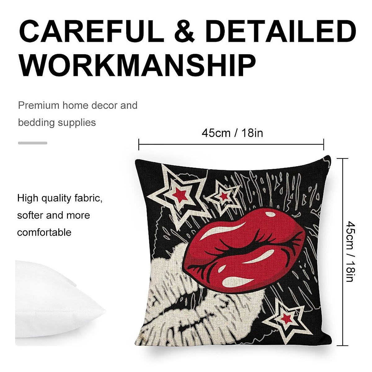 JOJOART Red Sexy Kiss Star Linen Pillow Covers 18x18In Set of 1 Pop Art Style ThrowPillow Covers Decorative Square Pillowcase Protector Cushion Case for Sofa Couch Bed Pillow Pillowcases