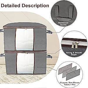 60L clothing organizer clothes storage container closet organizer storage bags for clothes under bed storage bin organizer for closet,shelves, basement （6 pack, grey)
