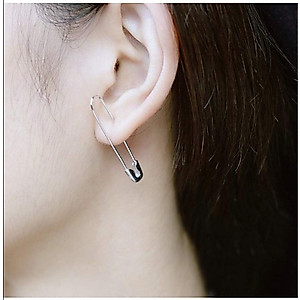 Minimalist Safety Pin Cartilage Sterling Silver Big Hoop Earrings for Women Girls Elegant Dangle Drop 37mm