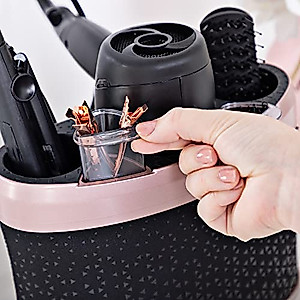 Minky Homecare Neoprene Styling Dock, Curling Iron and Hair Dryer Holder - Hair Tool Organizer Storage for Bathroom Countertop, Dresser - Rose Gold/Black