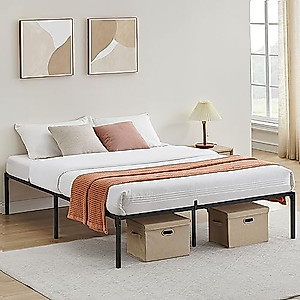 Coucheta Queen Bed Frame,14 Inch Black Metal Queen Bed Frame,No Box Spring Needed Queen Size Platform Bed Frame