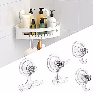 Budget & Good Reusable Shower Hook (4-Pack) Vacuum Suction Cup Hook - Razor Holder & Corner Shower Caddy Suction Cup Holds up to 22LB Bundle