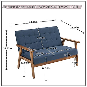 Dolonm Mid Century Modern Loveseat, Small Loveseat Sofa with Wood Frame, Linen Loveseat for Small Space, Settee Loveseat Bench for Bedroom, Button Tufted Oversized Living Room Armchair, Navy