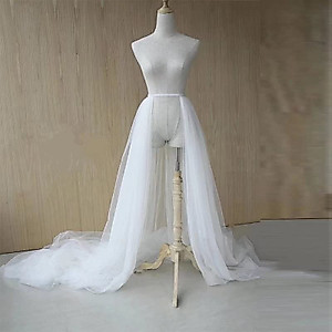 UATULT Detachable Wedding Train Only Length 66" Wedding Maxi Tulle Skirts Floor Length Overskirt for Bridal Party White