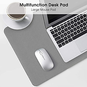 EMINTA Dual Sided Office Desk Pad, New Upgrade Sewing Waterproof PU Leather Large Mouse Mat Desk Blotter Protector, Ultra Thin Desk Writing Mat for Office/Home (Gray/Silver, 31.5" x 15.7")