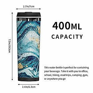 WONDERTIFY Ocean Marble Ripples Agate Coffee Cup Blue Paint Gold Powder Coffee Mug Stainless Steel Bottle Double Walled Thermo Travel Water Metal Canteen
