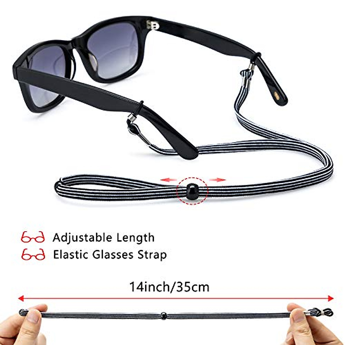 Premium Eyeglasses Strap, Ftojos 4 PCS Eye Glasses String Holder Chains for Men and Women, Adjustable Sunglasses Strap Neck Retainer, Elastic Eyeglass Cord with 8 Lanyard Clips Hooks