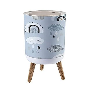 PHAIBHKERP Small Trash Can with Lid Hand Drawn Color Seamless Childish Simple for Kids with Garbage Bin Round Waste Bin Press Cover Dog Proof Wastebasket for Kitchen Bathroom Living Room 1.8 Gallon