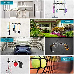 SHYOSUCCE Mop Broom Holder Wall Mount with 4 Racks and 5 Hooks, 304 Stainless Steel Broom Organizer for Garden Garage Kitchen Bathroom (Black)