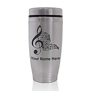 SkunkWerkz Commuter Travel Mug, Musical Notes, Personalized Engraving Included