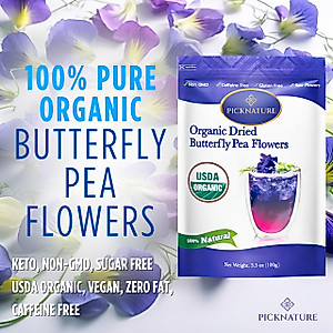 PICKNATURE Butterfly Pea Flower Tea Loose Leaf Freshly Picked from Thailand | 3.5 oz (300+ Cups) | Herbal Blue Tea Gifts | USDA Organic