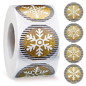 500 Pieces 1.5 Inch Snowflake Christmas Stickers Winter Holiday Stickers Xmas Stickers Black and Gold Snowflake Stickers Christmas Envelope Seals Decals for Christmas Party Favors Supplies Decoration