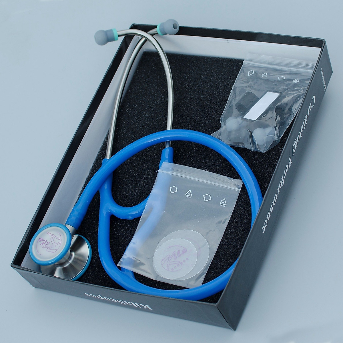 Kila Scopes Virtuoso Stethoscope - Professional Dual Head Cardiology & Diagnostic Stethoscope for Doctors and Nurses - with Accessories, K750 Sky Blue