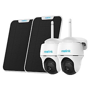 REOLINK Argus PT+Solar Panel- 5MP Pan Tilt Solar Battery Camera Outdoor Wireless for Home Security, No Hub Needed, Night Vision, Smart Detection, 2-Way Audio, Support Alexa/Google Assistant(2 Pack)