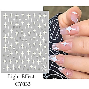 XJL 6 Sheets Luminous Flame Stars Moon Flowers Nail Art Stickers, 3D Self Adhesive Fire Constellation Star Butterfly Flower Heart Nail Design For Women Girls, Glow in Night, DIY Nail Decoration