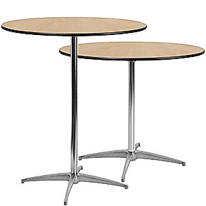 Flash Furniture Lars 36'' Round Wood Cocktail Table with 30'' and 42'' Columns, Natural