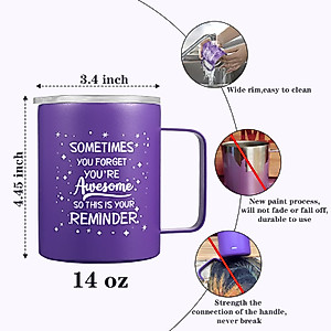 Inspirational Gifts for Women, Sometimes You Forget You're Awesome Coffee Mug, Thank You Gifts Mothers Day Gifts, Birthday, Teacher Appreciation Gifts,14 Oz Insulated Coffee Cup with Lid - Purple