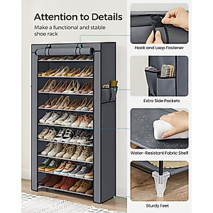 SONGMICS Shoe Rack, 9 Tier Shoe Organizer with Nonwoven Fabric Cover, Shoe Storage Shelf for 40-50 Pairs of Shoes, Entryway, Suitable for Sneakers, High Heels, Flats, and Boots, Grey URXJ36G