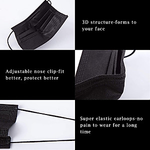 Disposable Face Mask, 100 PCS Black Masks, 3 Ply Protection Face Masks