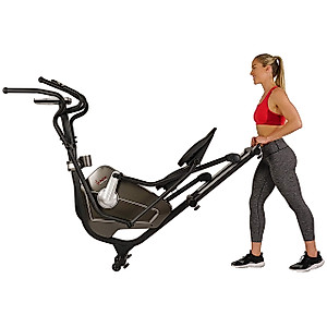 Sunny Health & Fitness Magnetic Elliptical Trainer Machine w/Device Holder, LCD Monitor, 265 LB Max Weight and Pulse Monitoring - Circuit Zone, Black (SF-E3862)