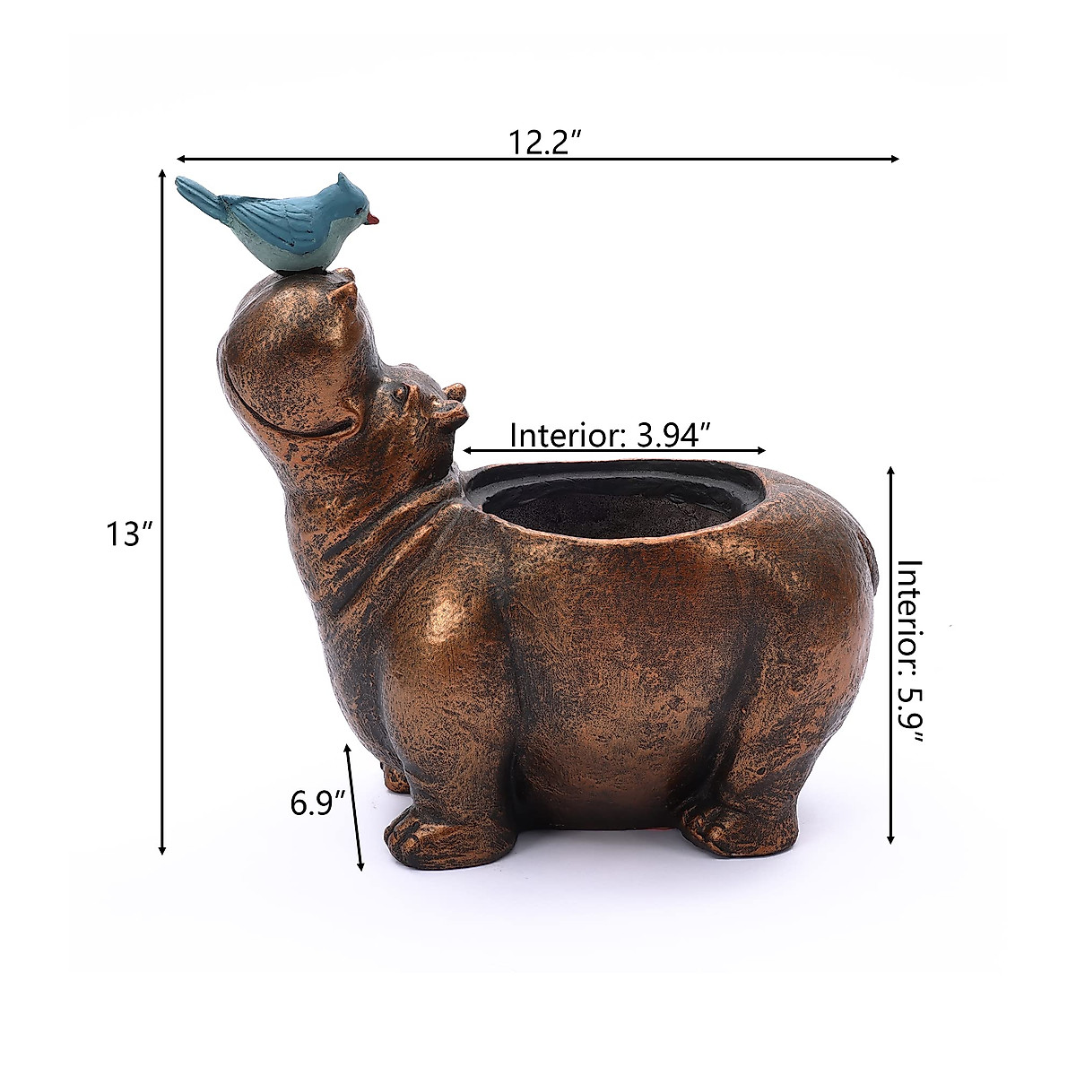 LuxenHome Succulent Pots, MgO Plant Flower Pots Planters for Indoor Plants Outdoor Plants, Hippo Cactus Succulent Flower Plant Pot, Blue Bird Animal Head Face Outdoor Indoor Planter, Indoor Plant Pots